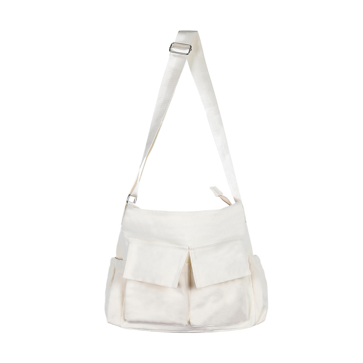 Canvas Messenger Bag Crossbody Shoulder Bag for Men and Women Vintage Tote Laptop Bag Large Hobo Bag with Multiple Pockets (Off-White)