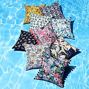 Vera Bradley by Classic Accessories Water-Resistant Outdoor Throw Pillow with Poms, 18 x 18 x 8 Inch, 2 Pack, Happy Blooms