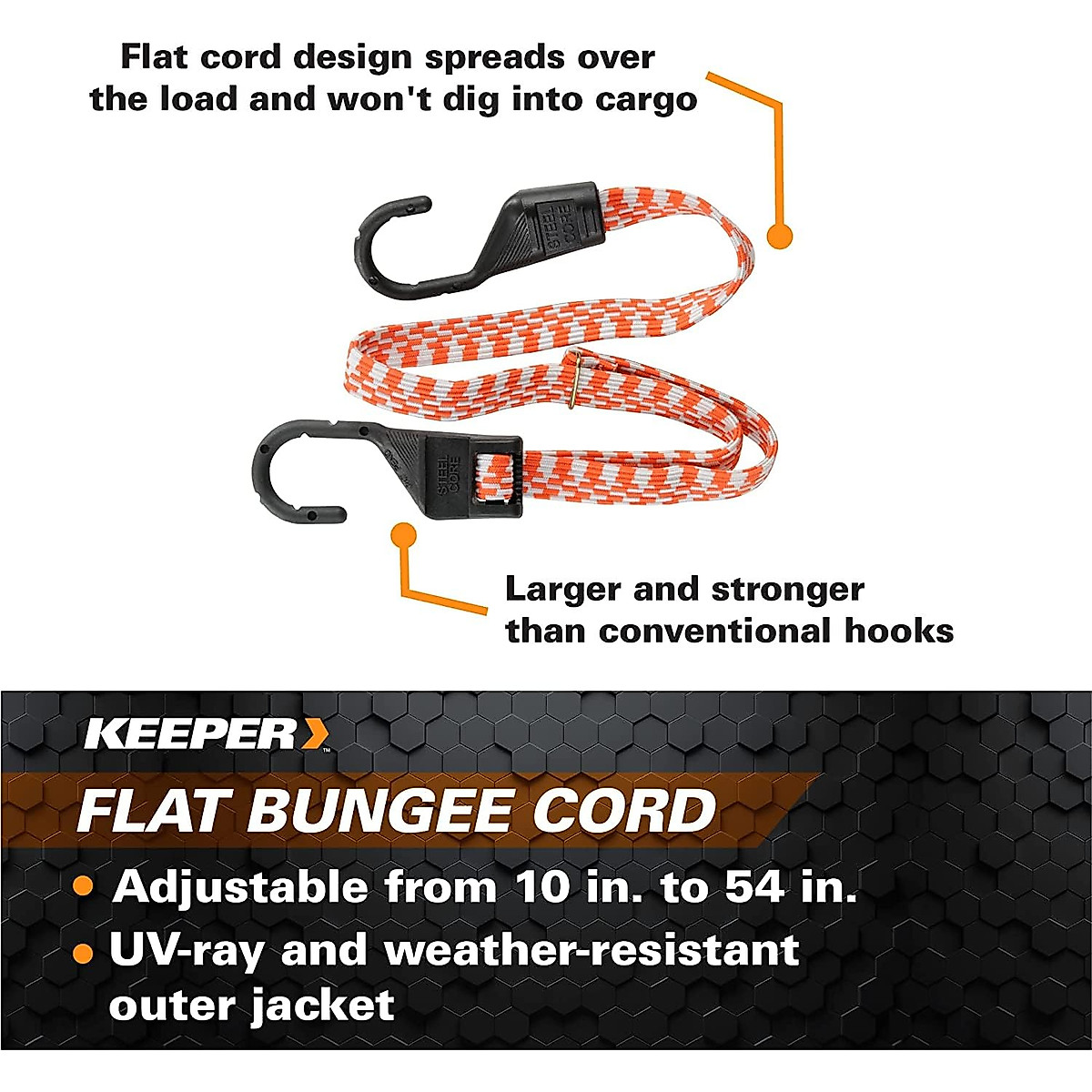 Keeper 06119 Adjustable Flat Bungee Cord, Multicolor