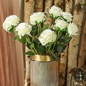 Kisflower 12Pcs White Roses Artificial Flowers, Realistic Single Stem Flowers Silk Rose Bouquet for Wedding Party Office Home Decor (White)