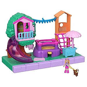 Polly Pocket Pollyville Playground Adventure Playset, Micro Polly Doll, Treehouse, Slide, Bouncy Castle, Jungle Gym, Ice Cream Cart, Peaches Figure & More, Great Gift for Ages 4 Years Old & Up