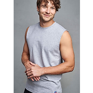 Russell Athletic Men's Soft 100% Cotton Midweight Sleeveless Muscle T-Shirt, Oxford, Small
