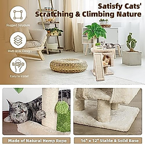 Cat Tower 33'' Cat Tree Indoor Palm Tree Large Cat Perch with Scratching Board Cat Tower with Natural Sisal Ball Furniture Pet House Play Activity Center Suitable for Adult Cats and Kittens