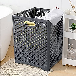 Teyyvn 2-Pack 42 L Plastic Collapsible Laundry Hamper, Folding Storage Basket, Gray, F