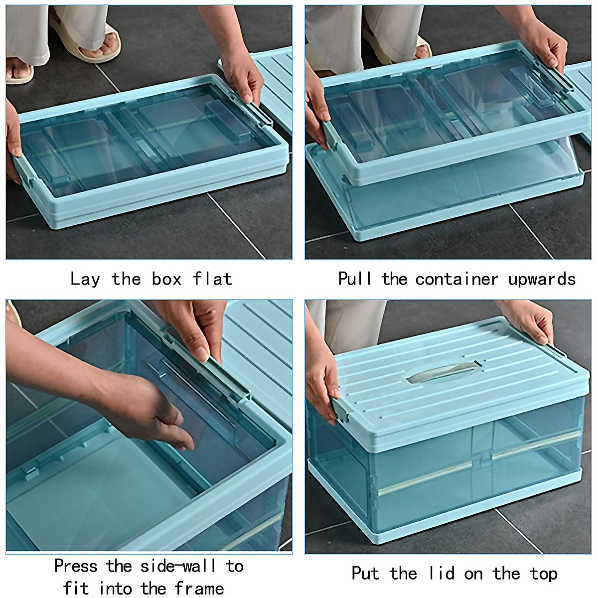 MineSign Foldable Storage Bins with Lid Stackable Plastic Storage Crate Folding Storage Container for Home Closet Bedroom Kitchen Camping Bins with Build in Handle Medium Blue