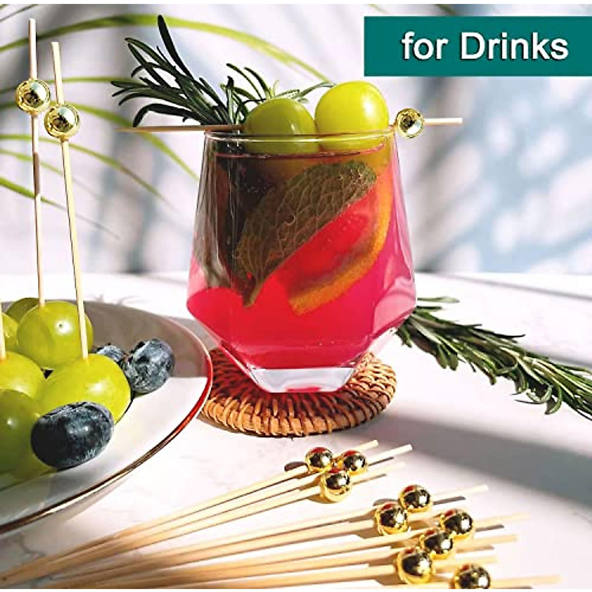 Cocktail Picks,Toothpicks for Appetizers,100 PCS 4.7 Inch Gold Pearl Cocktail Picks for Wedding Party, Decorative Food Picks Fancy Toothpicks for Appetizers, Skewers for Appetizers Charcuterie Cups