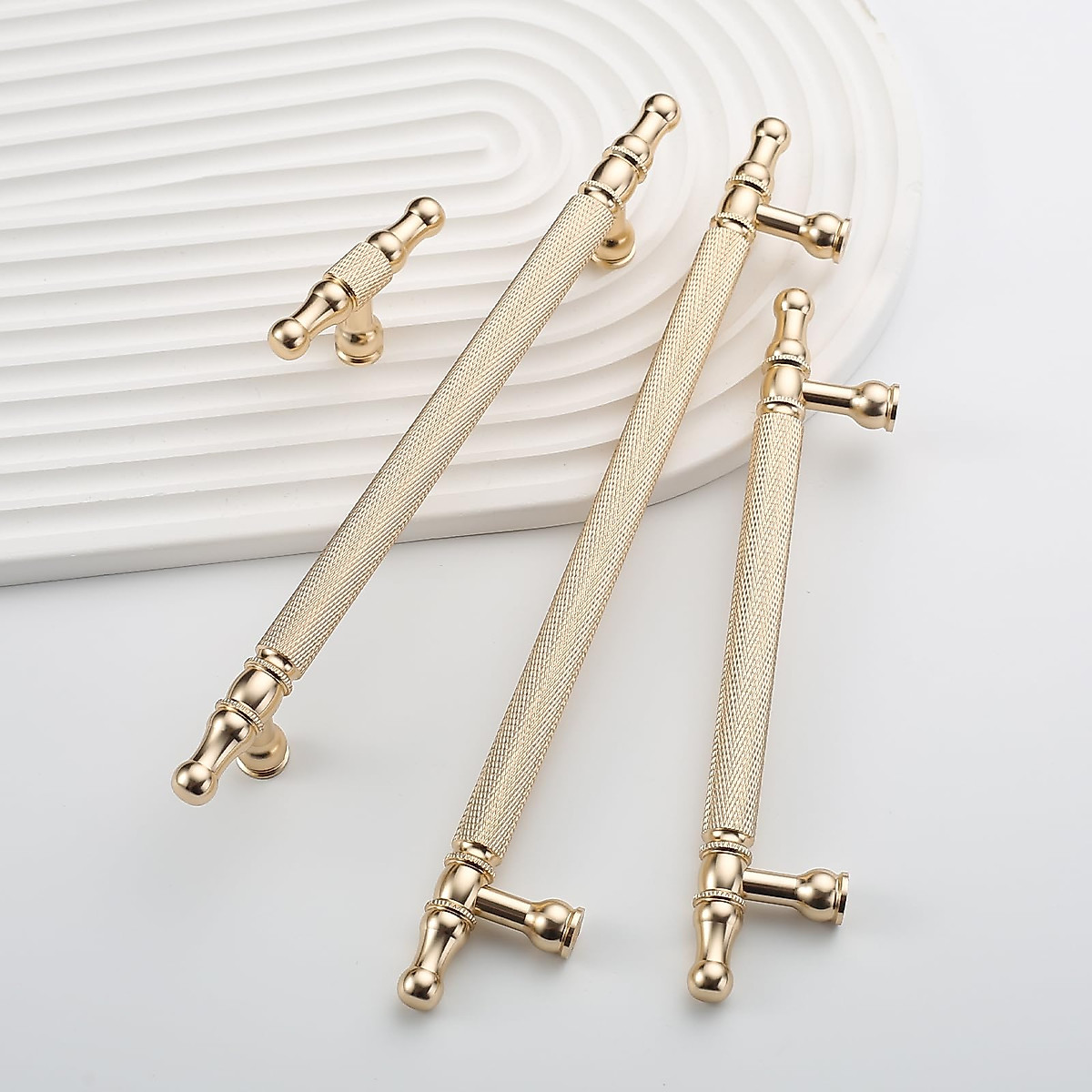 KNOKLOCK 10 Pack 5 Inch(128mm) Kitchen Cabinet Handles Gold Knurled Cabinet Pulls Kitchen Cabinet Hardware Drawer Pulls for Dresser Cupboard Wardrobe