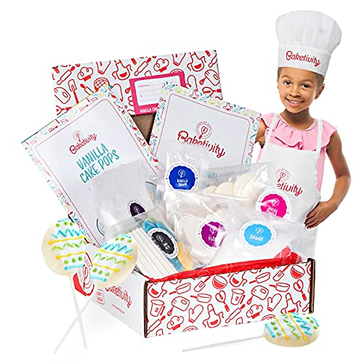Baketivity Vanilla Cake Pops Making Kit for Kids - DIY Baking Set with Pre-Measured Ingredients - Party Supply Kit for Children Ages 6 and Up - Best Gift Idea for Boys and Girls