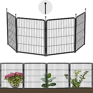 FXW Decorative Garden Metal Fence Temporary Animal Barrier for Yard, 4 Panels, 9'(L)×32"(H), Black
