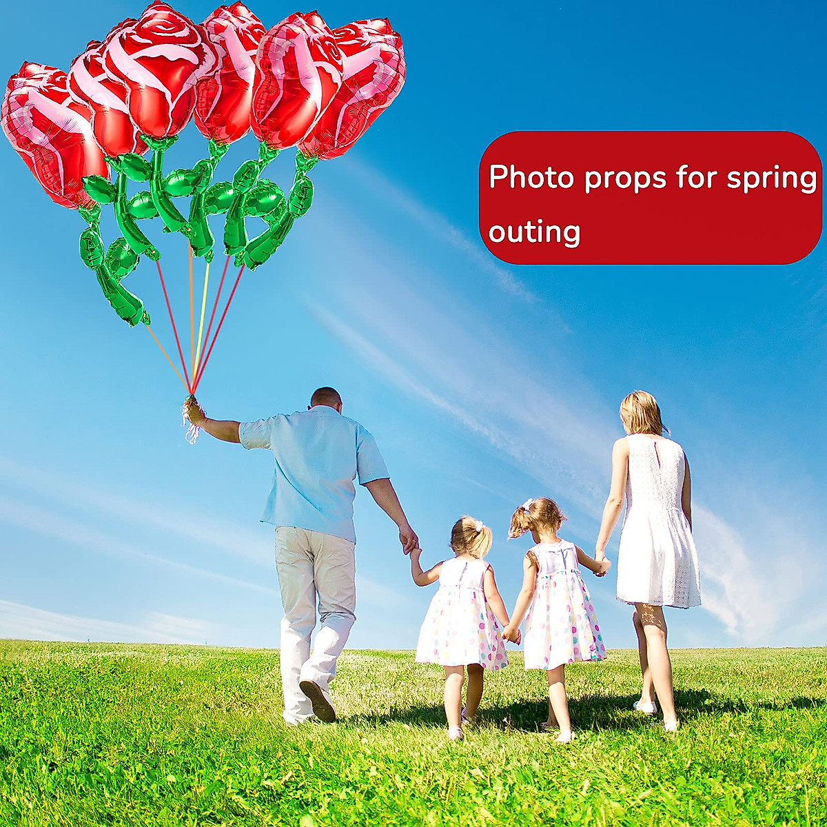 6 Pieces 37 Inch Valentines Day Balloon Rose Flower Balloons Red Rose Shaped Foil Balloon Rose Foil Balloons for Wedding Valentine's Day Graduation Birthday Baby Shower Party Decoration