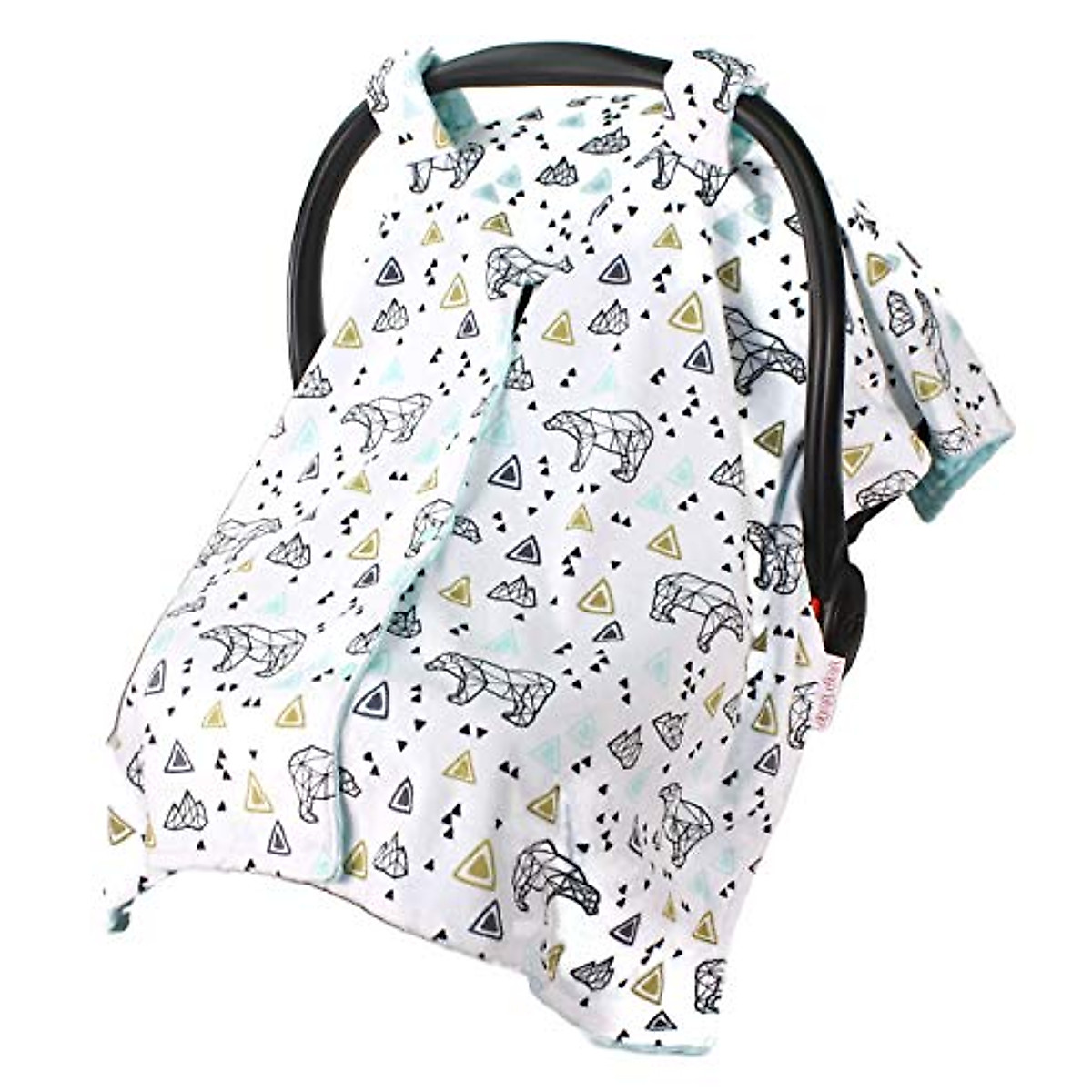 Top Tots Deluxe Baby Car Seat Canopy Cover, Kaleidoscope Bear, Minky Dot, White