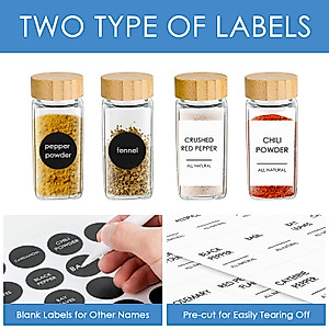 moniko 12 Pcs Glass Spice Jars with Labels, 4 oz Seasoning Containers with Bamboo Lids, Square Seasoning Storage Bottles for Kitchen, Cabinet, Spice Rack