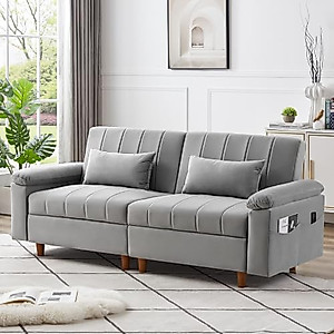 akucvor 69" Sleeper Sofa, Convertible Futon Loveseats Sofa, Sleeper Velvet Sofa Couch Bed with Storage for Living Room Bedroom, Pokcets, Gray