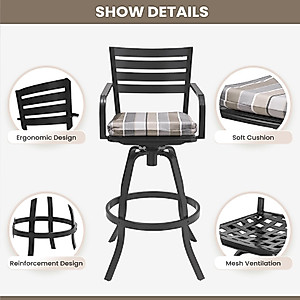 Pellebant Outdoor Bar Stools Set of 4 - Aluminum Swivel Barstools with Sunbrella Cushion, Cast Aluminum Patio High Chair Bistro Set,Milano Char (Milano Char, 4 PC)