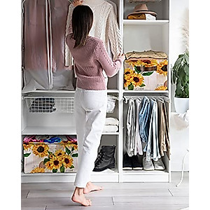 Storage Baskets for Shelves, Foldable Rectangle Storage Baskets, Sunflower with Old Newspaper Storage Containers for Organizing Dorm Closet Room, 2-Pack (15” x 11” x 9.5”)