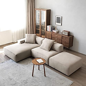 Acanva Luxury Modern Modular L-Shape Sectional Sofa Set, 3 Seat Upholstered Couch with Chaise Lounge for Living Room Bedroom Apartment,Light Cream