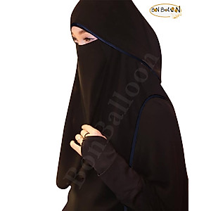 Saudi Chiffon First Class Quality Long Saudi Niqab Burqa Hijab Face Cover Veil Islam Islamic Jilbab (Black x Dark Blue Satin)