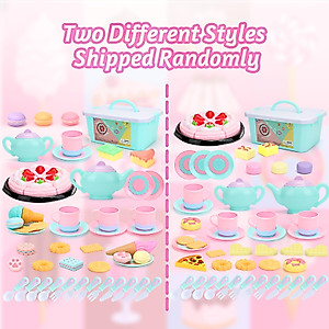 Tagitary Tea Party Set for Little Girls, 52 PCS Kids Pretend Play Toys with Dessert, Ice Cream, Donuts, Teapot, Cups and Carrying Case, Birthday Gift for Toddlers Girls Boys Age 3-6