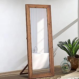NeuType Full Length Mirror 65"x22" Floor Mirror with Standing Holder Solid Wood Frame Large Wall Mounted Mirror Hanging or Leaning Against Wall for Bedroom, Natural