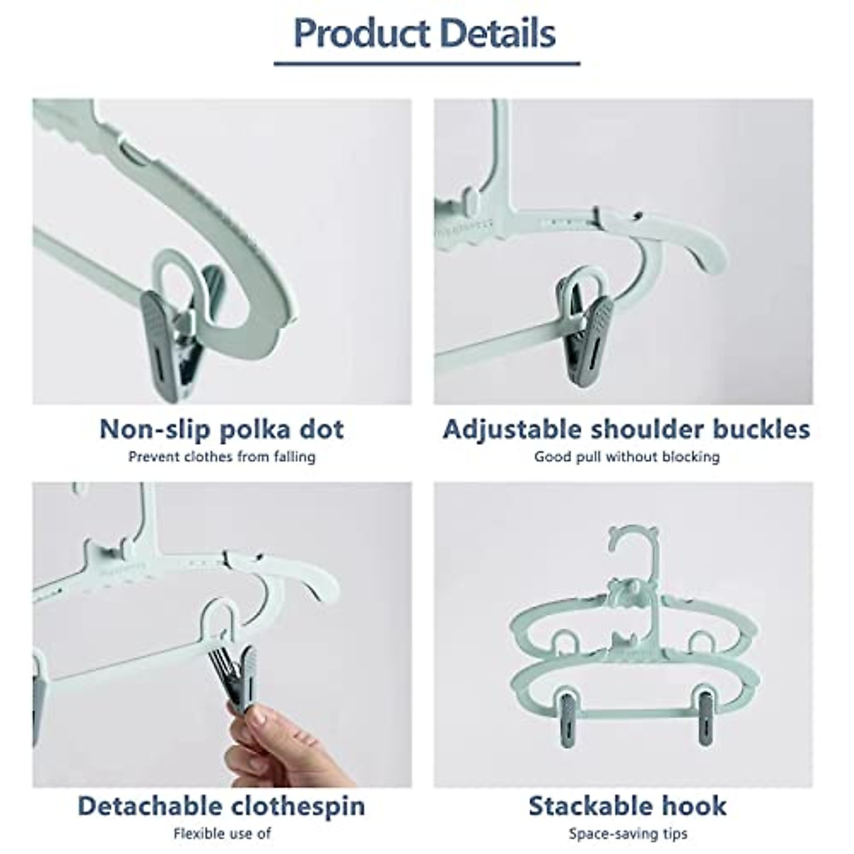 Truelux Baby Hangers for Nursery Closet (Pack of 20, Green),Adjustable Kids Hangers with 20 Clips for Infant Children Toddler,Non-Slip Childrens Clothes Pants Hangers for Boy Girl