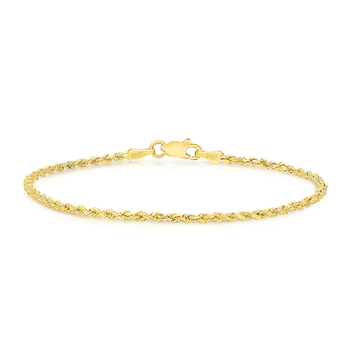Floreo 10k Yellow Gold 2.5mm Hollow Rope Chain Bracelet or Anklet 9 Inch