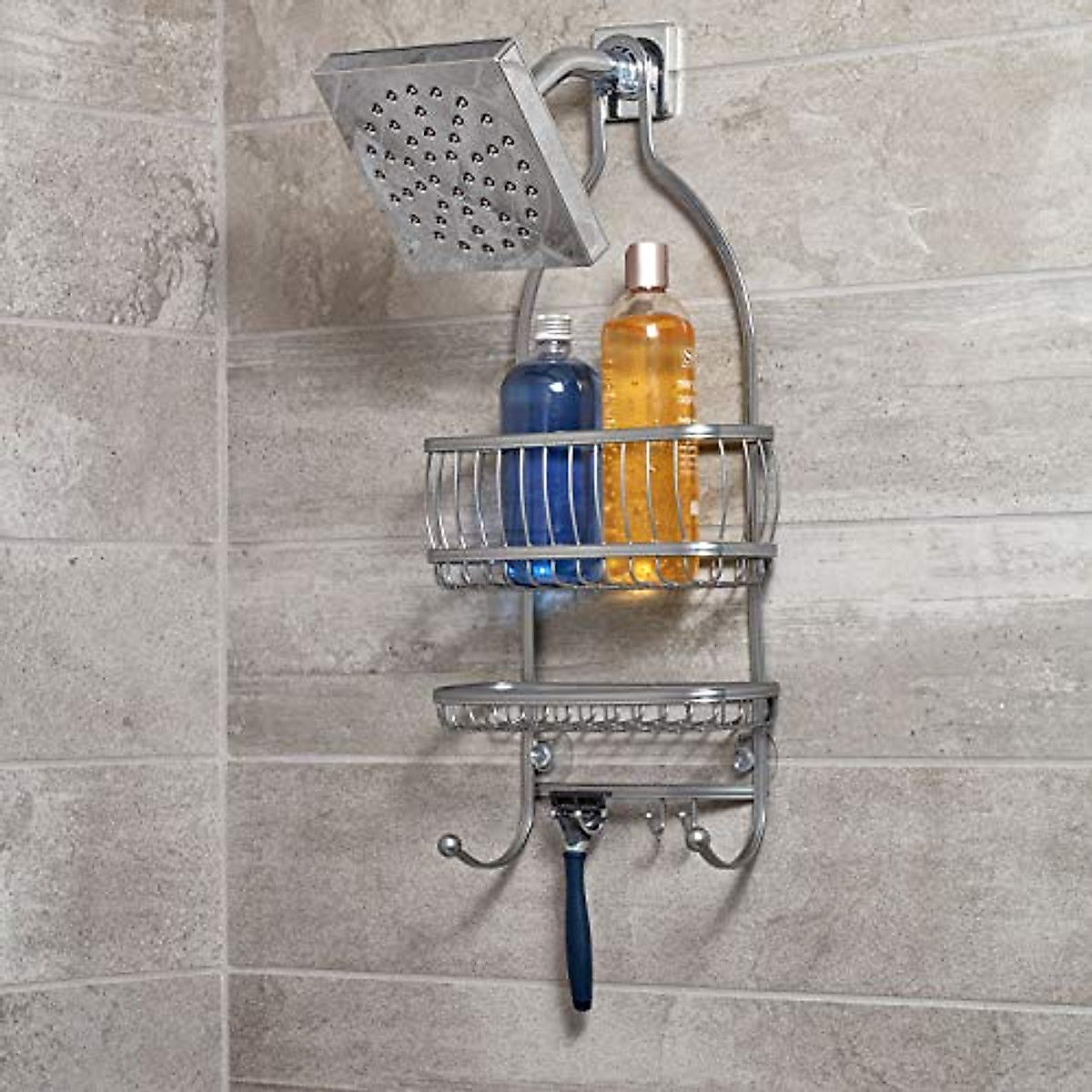 iDesign Metal Extra-Wide Hanging Shower Caddy, The York Collection – 10" x 4" x 22", Silver