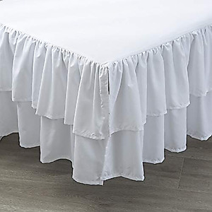 JSD White Ruffled Crib Bed Skirt Double Layer Nursery Toddler Dust Ruffle Bedding Skirt 14" Deep Drop