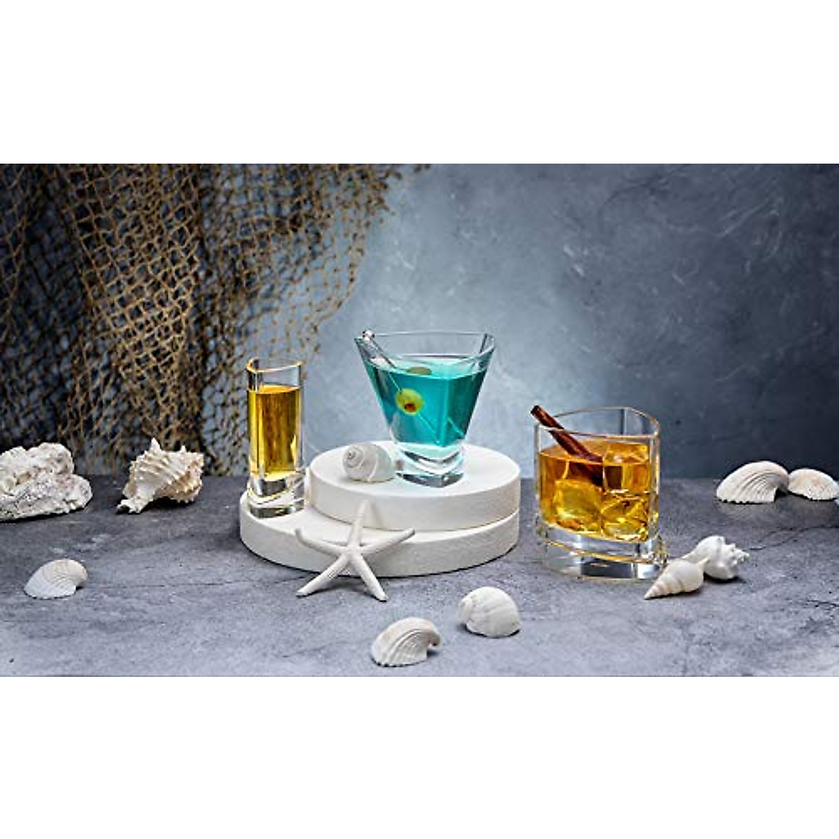 JoyJolt Aqua Vitae Shot Glass Set of 4. Crystal Shot Glasses, Triangle Clear Shot Glasses Set with Off Set Base. 1 – 2 oz Cups for Tequila, Limoncello, Vodka or Aperitif. Fun Christmas Gifts