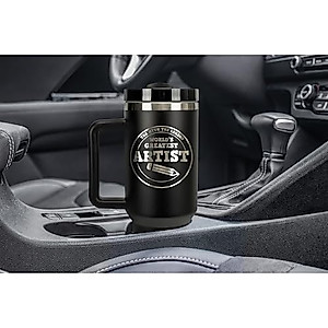 100 North | 40 oz Stainless Steel Double Wall Insulated Travel Tumbler With Handle, Straw, and Lid, World's Greatest Artist Black