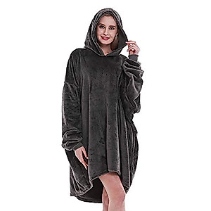Panku Wearable Blanket Hoodie, Oversized Flannel Blanket Sweatshirt with Hood Pocket and Sleeves, Hooded Blanket for Adult Women Men, (Dark Grey)