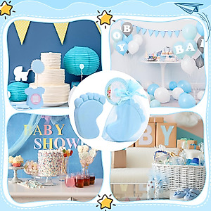 Dimsile 50 Sets Baby Shower Favors, Handmade Baby Feet Scented Soap Party Favors for Guests Baby Shower Favors Soaps with Organza Bags Thanks Tags for Baby Shower Gifts Wedding Party Guests (Blue)