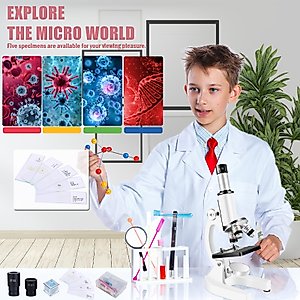 Poothoh Microscope for Adults Kids 40-2000X Magnification Compound Microscope with Microscope Slides Fill Light,Suitable for Children Students Home School Laboratory Microscope kit