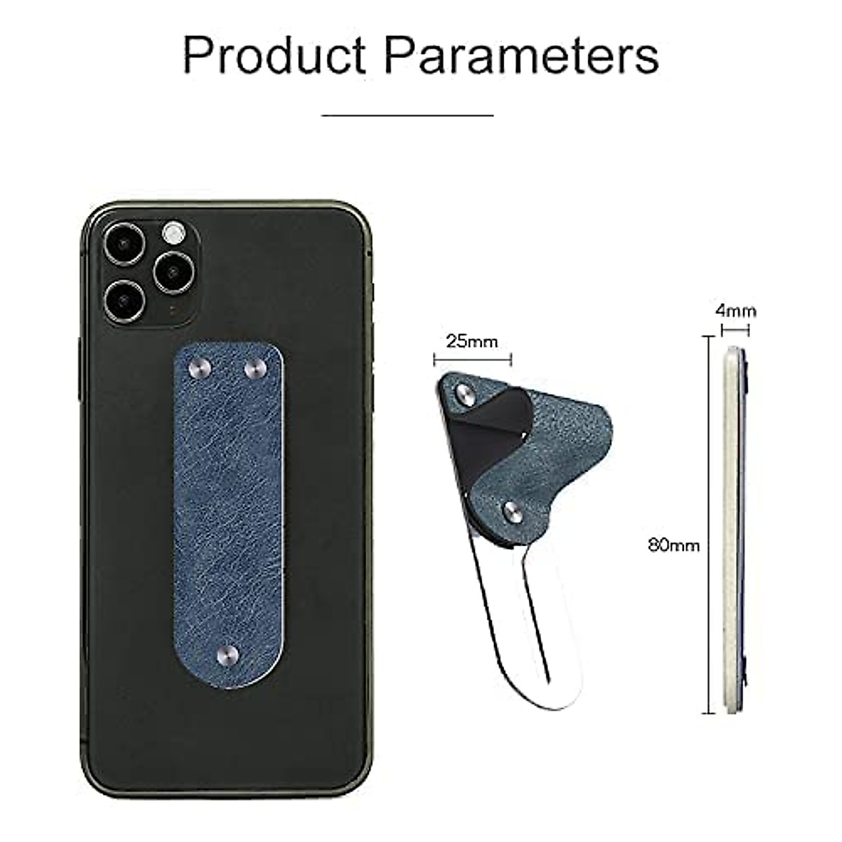 Hualing Metal Cell Phone Finger Ring Stability Holder Back Stand Collapsible Stainless Steel + Real Leather Hand Grip Universal for iPhone Samsung Galaxy Mobile (Blue), SSL