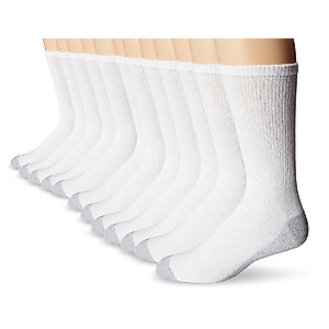 Hanes Men's Big & Tall Crew SocksBIG Shoe: 12-14 / Sock: 13-15, White)