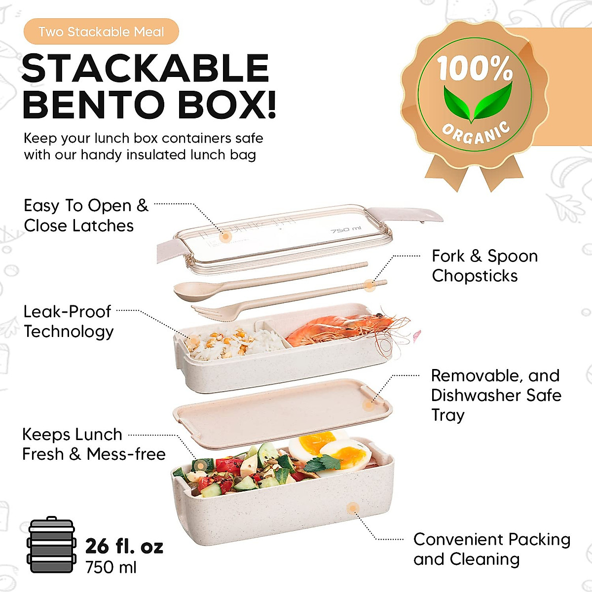 TARLINI Kids Bento Box | Leakproof Lunch Containers | Cute Lunch Boxes for Kids With Utensils, Chopsticks & Dividers | Bento Boxes for Adults, Dishwasher & Microwave Safe Japanese Bento