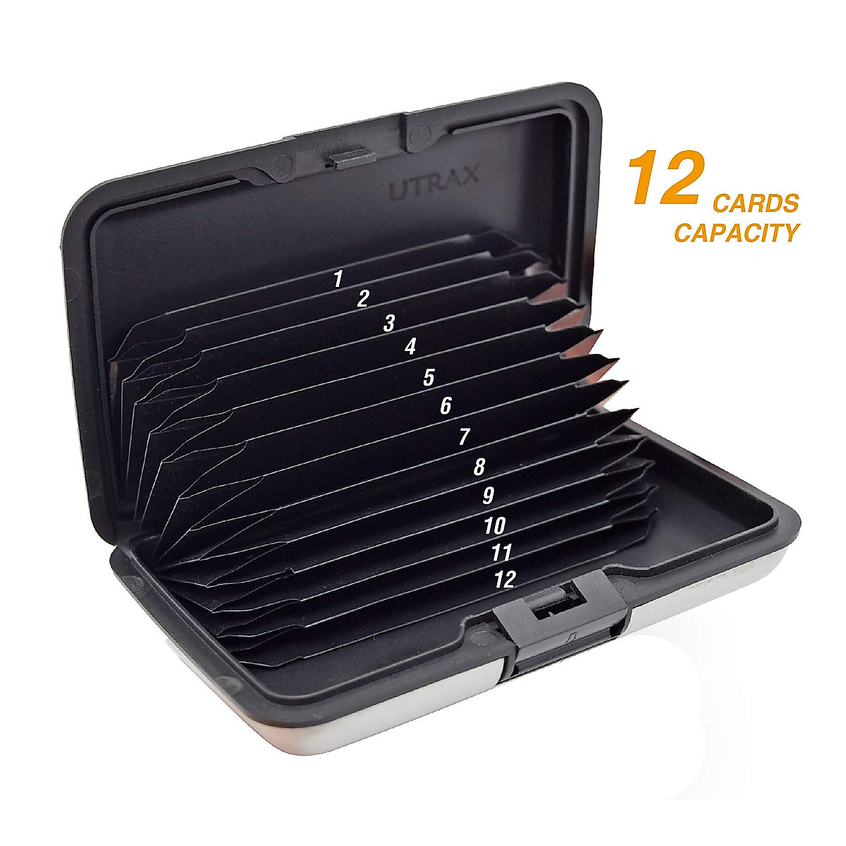 UTRAX unisex-adult 12 Slots Metal Cards Wallet Multi Pockets Aluminum Purse Credit Card Organizing Hard Case Holder for RFID Scan Protection, Lightweight (SILVER)