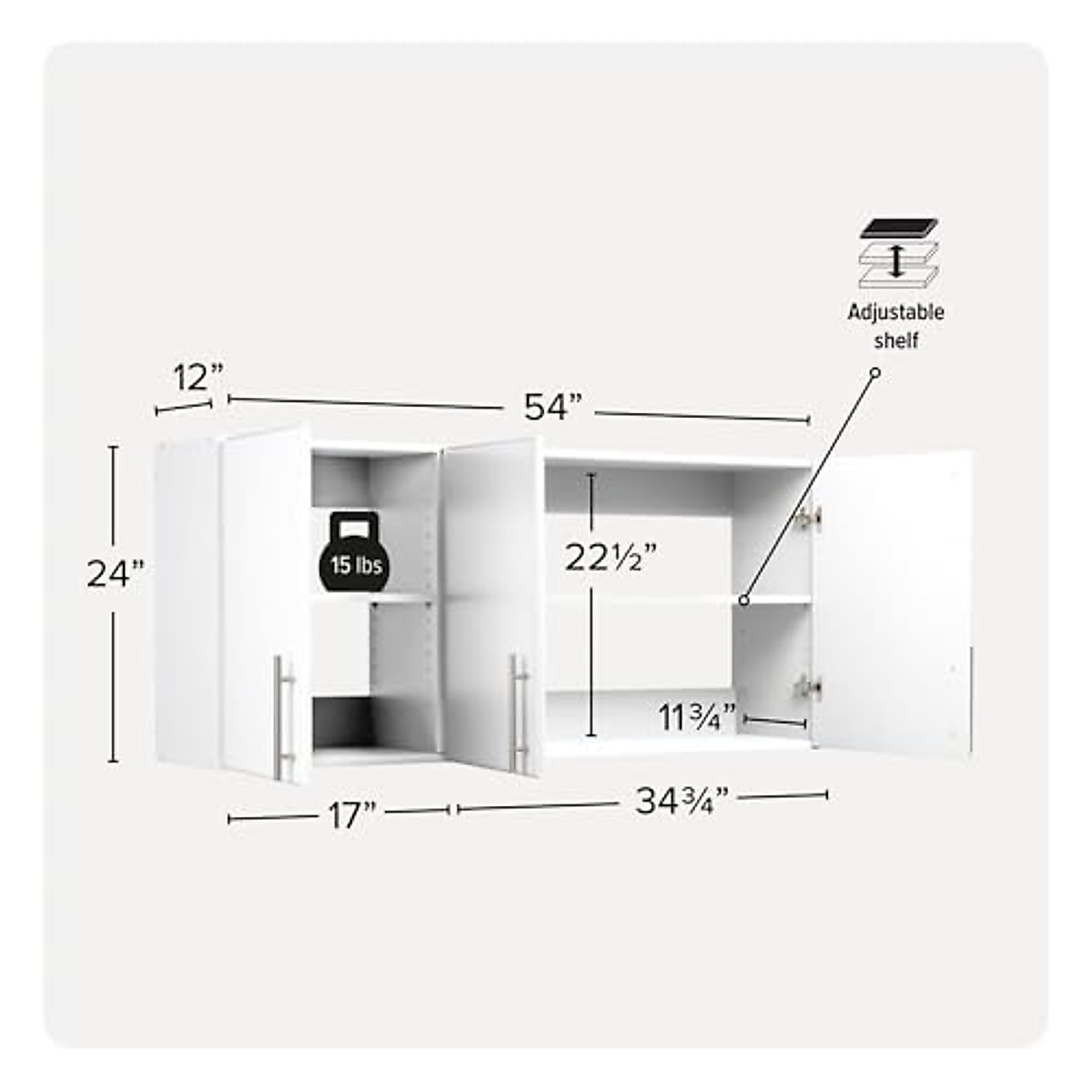 Pemberly Row 54" Modern Engineered Wood Wall Cabinet with 3 Doors & 3 Adjustable Shelves, Metal Handles, for Laundry Room, in White Finish