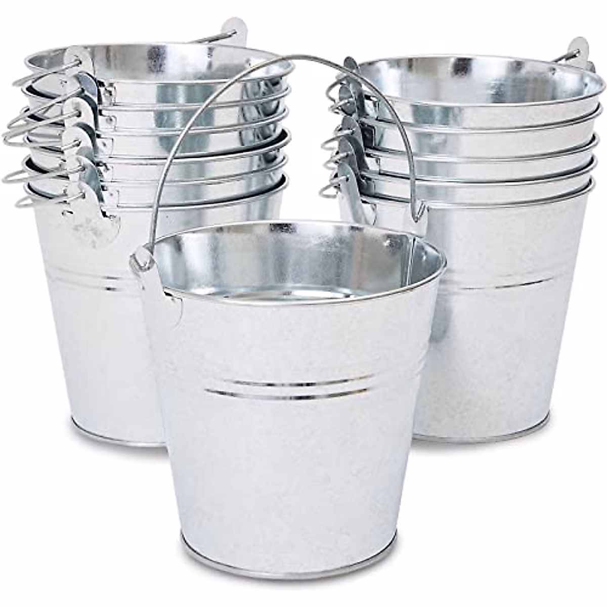12 Pack Galvanized Metal Buckets with Handles for Party Decorations, Small Tin Pails (5 in)