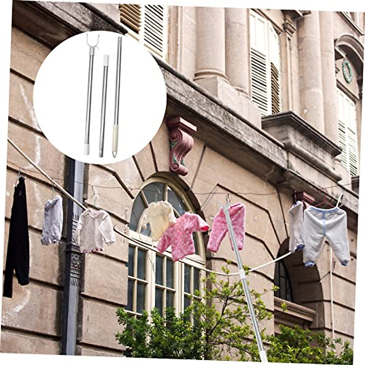 Cabilock Stitching Clothes Rail Outdoor Clothes Drying Rack Heavy Duty Outdoor Flowers Adjustable Stand Disc Golf Retriever Clothes Reaching Stick Dressing Stick for Elderly White Shot