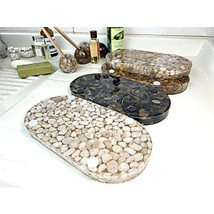 Natural Stone Pebbles Bathroom Tray for Counter Vanity Tray Kitchen Soap Tray
