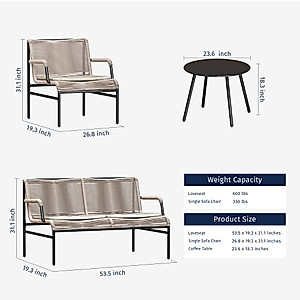 EAST OAK 4 Piece Patio Furniture Set, Outdoor Furniture with PE Wicker Rattan Chairs and Coffee Table, Modern Patio Conversation Set with Soft Pad for Garden, Backyard and Porch, Apricot