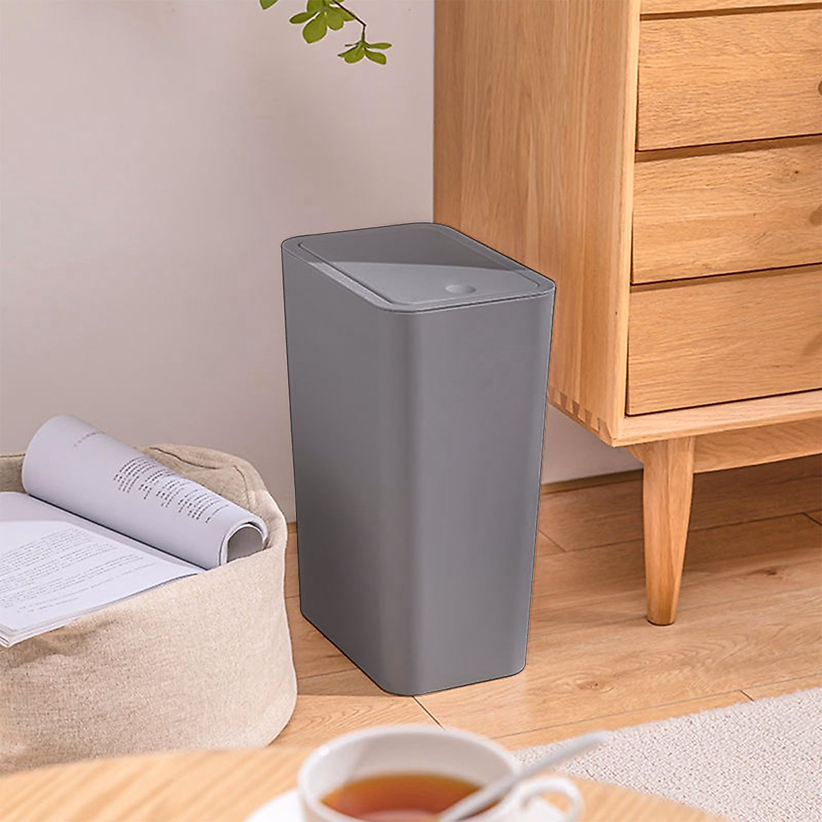 Kitchen Trash Can Bathroom Trash Can with Lid, Garbage Bin Small Garbage Can with Press Lid, Garbage Cans for Kitchen Plastic Wastebasket with Popup Lid Dustbin for Home, Office