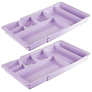 mDesign Expandable 7-Compartment Plastic Drawer Organizer Tray for Bathroom and Vanity - Perfect for Makeup, Cosmetic, Toothbrush, Medicine Organizing - Lumiere Collection - 2 Pack - Light Purple