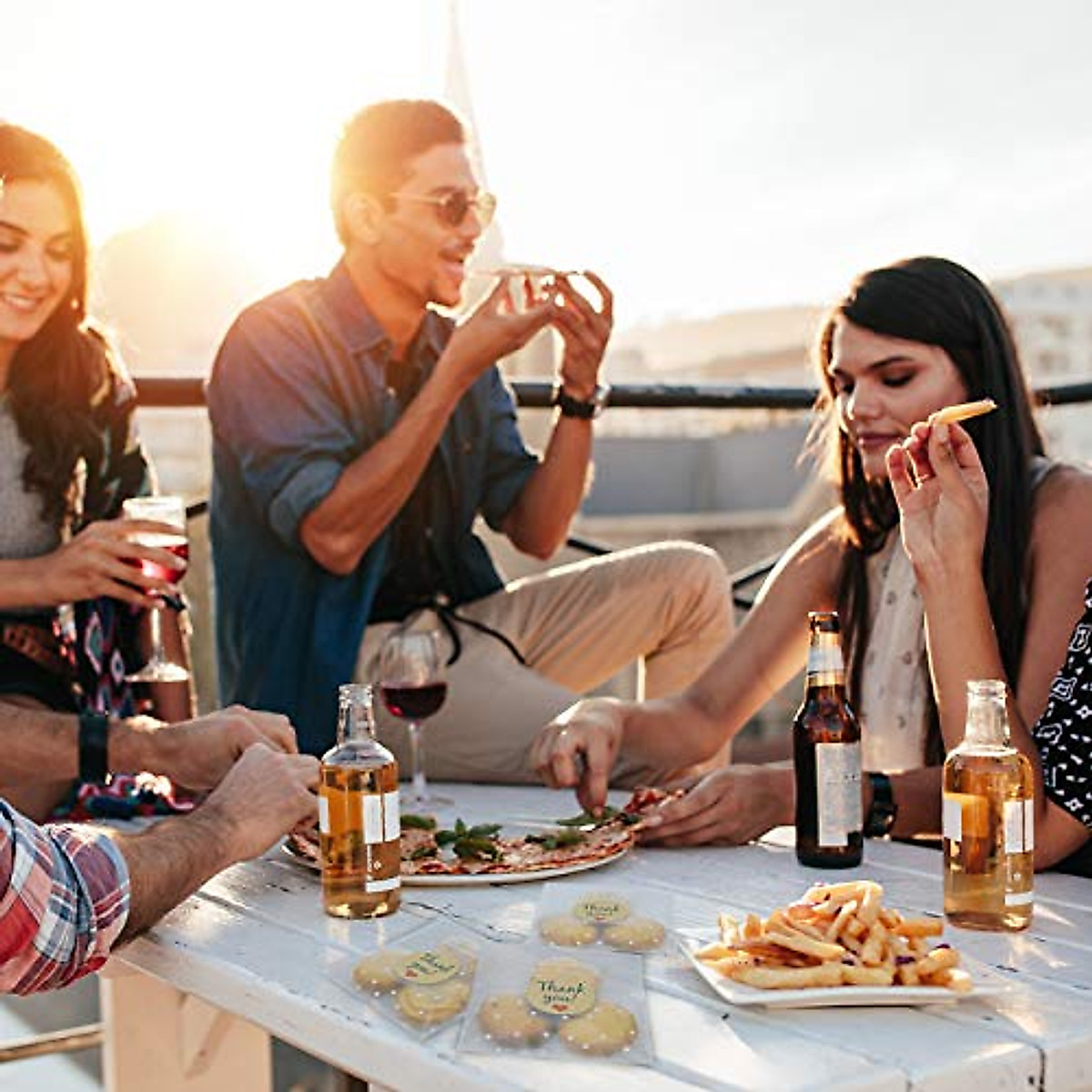 Self Adhesive Cookie Bags Treat Bags, Resealable Cellophane Bags, White Polka Dot Individual Cookie Bags with Thank You Stickers for Gift Giving (5.5''x5.5'', 100 Pcs)