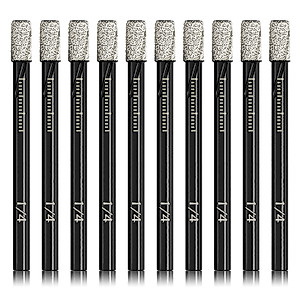 DKIBBITH 10 Pack 1/4'' Dry Diamond Drill Bits Set for Granite Ceramic Marble Tile Stone Glass Hard Materials, Integrated Coolant for Fast Dry Drilling Smooth Holes, with 6mm Round Shank, Storage Case
