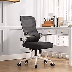 Office Chair Height-Adjustable Ergonomic Desk Chair with Self-adaptive Lumbar Support, Breathable Mesh Computer Chair High Back Swivel Task Chair with Flip-up Armrests - White