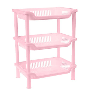 3-Layer Storage Rack, Bathroom Plastic Storage Rack, Multipurpose 3-Shelf Tier Standing Rack Organizer for Bathroom Bedroom Laundry Kitchen Office (Pink)