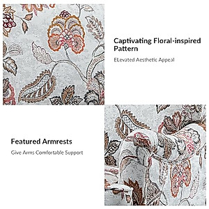 HULALA HOME Modern Accent Chair with Retro Wood Legs, Comfy Upholstered Armchair with Removable Cushion, Floral Design Single Sofa Chair for Living Room Bedroom Office, Pink