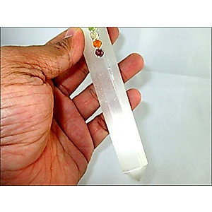 Jet Selenite Chakra Wand with Black Tourmaline Angel Stick Approx. 5-5.5 inch Energized Charged Cleansed Programmed Pure Genuine Stick Free Booklet Jet International Image is JUST A Reference