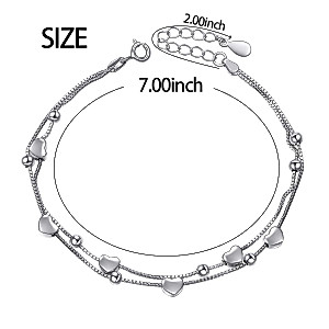 S925 Sterling Silver Jewelry Forever Love Heart Beads Double Chain Bracelet Friendship Adjustable Charm Bracelet Gift for Women